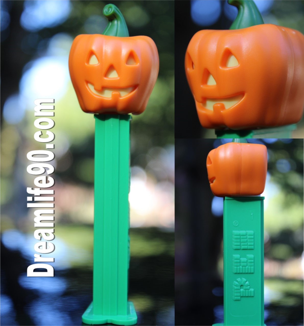 Pumpkin Pez on Green Stem with Triangle Shaped Yellow Eyes and Nose, L ...
